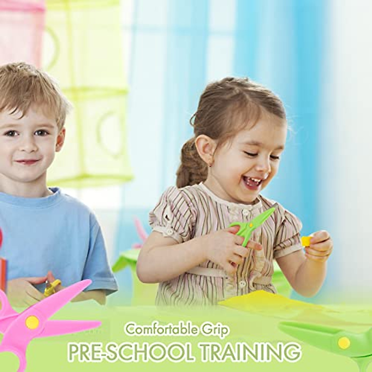 LOVESTOWN Kids Scissors, 10PCS Plastic Safety Scissors Preschool Training Scissors for Toddlers DIY Crafts Paper Cut