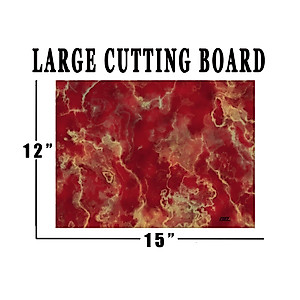 Dark Red and Yellow Marbled Stone Pattern Textured Marble Art Kitchen Glass Cutting Board Modern Decorative Gift Abstract Wavy Contrast Design