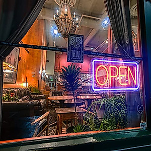Open Signs for Business,Neon Open Sign Led,16.5"x 9",with Open/Closed Bussiness Hour Sign Set,Light for Bar Coffee Salon Store Window,12V/2A Adapter with ON/OFF Switch (Blue/Red Horizontal)