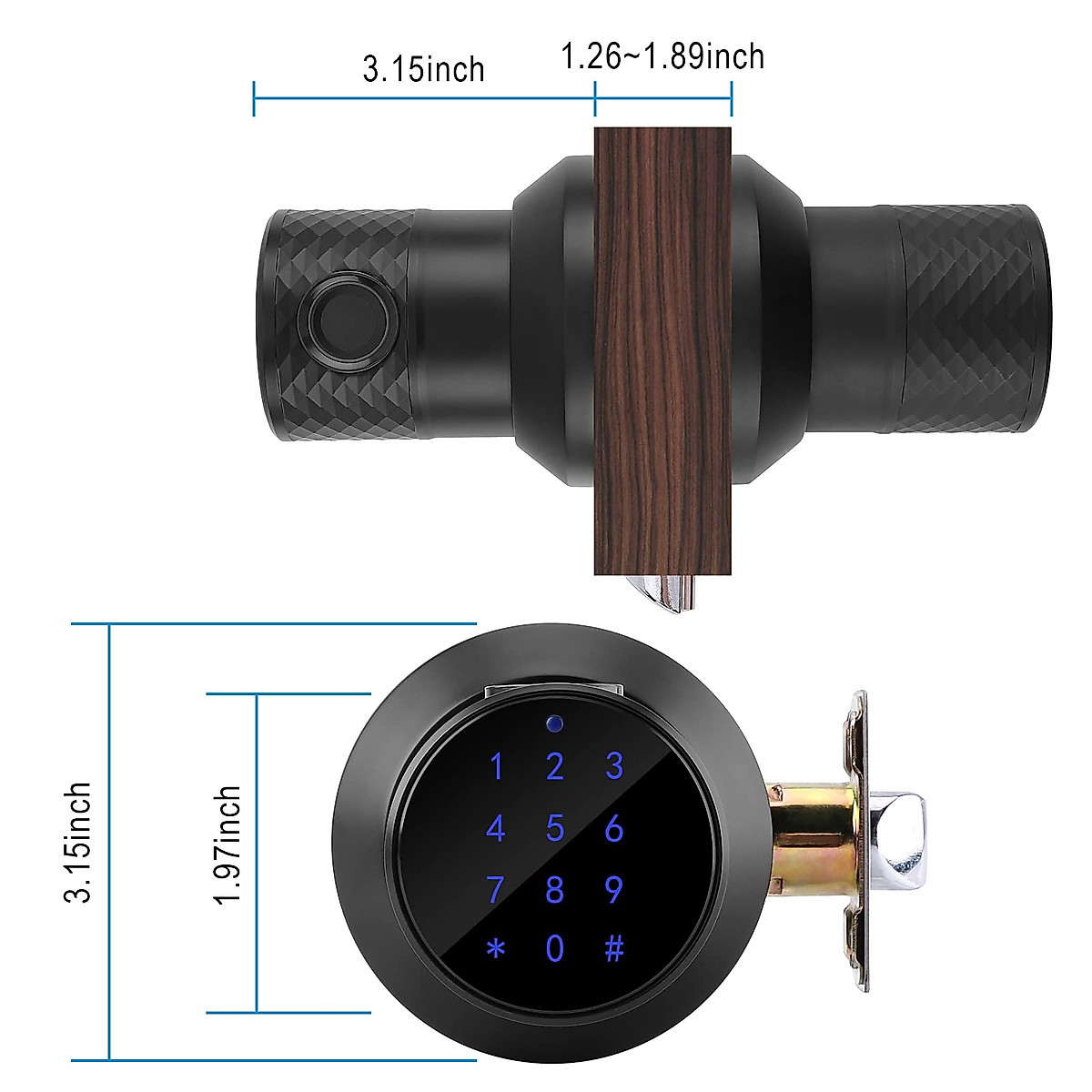 Fingerprint Door Knob, FITNATE Bluetooth Digital Code Door Lock Knob Gate Lock with Keypad, App Work with Alexa, Echo, Security Guard for Home, Hotel, Office, Easy to Install