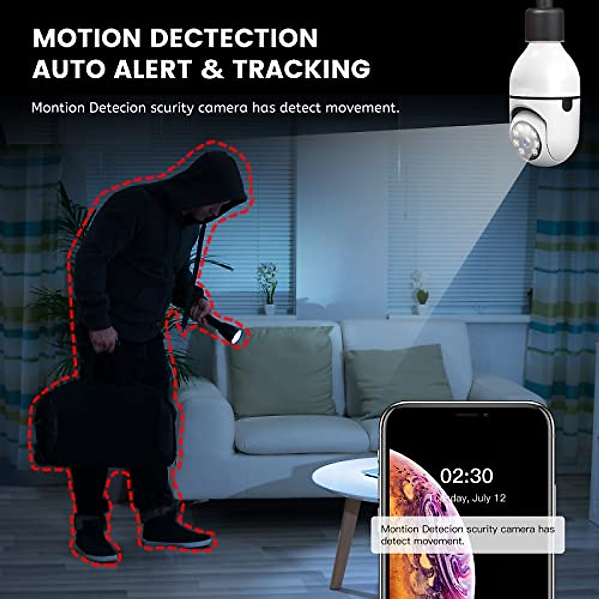 Topiacam 2.4Ghz Light Socket Security Cameras Wireless Indoor Outdoor Light Bulb Security Camera,Light Camera Outdoor with Color Night Vision,2-Way Talk, 7/24 Recording,Motion Tracking