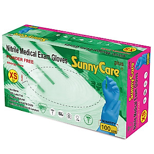 100Pcs #8600 SunnyCare 5.0mil Blue Nitrile Medical Exam Gloves Powder Free (Vinyl Latex Free) Size: X-Small