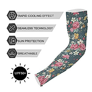 Dussdil Vintage Rose Leaves Gardening Arm Sleeves Farmers UV Sun Protection Cooling Arm Sleeves for Garden Farm Women Men with Thumb Hole