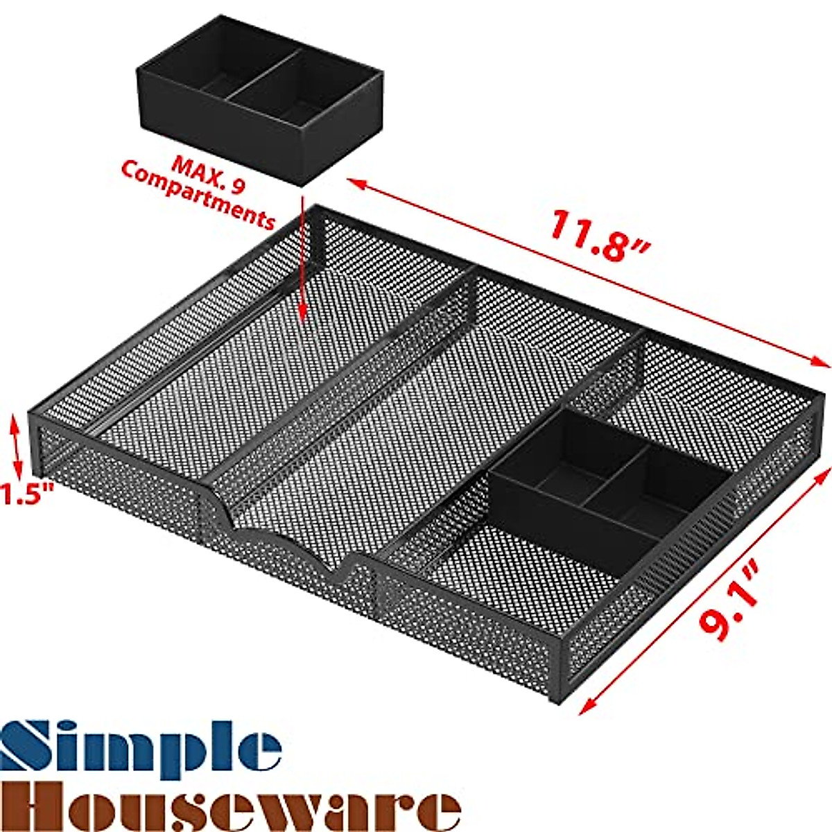 Simple Houseware Drawer Organizer Tray w/ 2 Storage Bins, Black