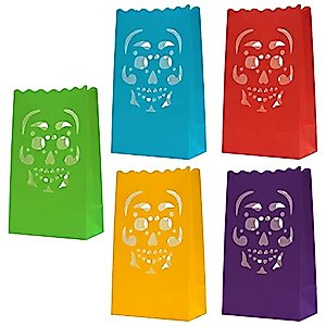 Stmarry 50 pcs Day of The Dead Luminary Bags, Halloween Luminary Bags, Flame Resistant Candle Bag Lanterns, Dia De Los Muertos Party Decorations - Paper Treat Bags