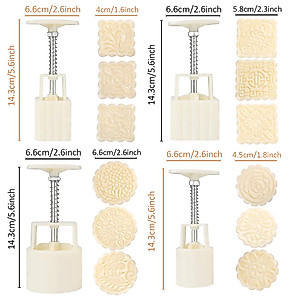 PowerKing Hand-Pressure Moon Cake Mould Cookie Stamps for Mid-Autumn Festival (4 Sets Mold with 12 Stamps)