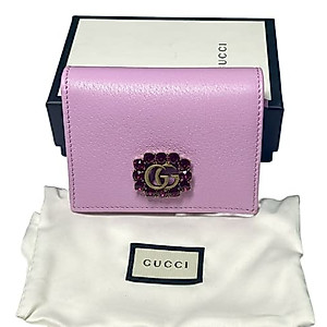 Gucci Marmont Women's Pink Leather Wallet w/Crystal Double G 499783 5871