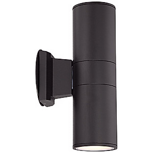 Possini Euro Design Ellis Modern Sconce Outdoor Wall Light Fixture Black Aluminum 11 3/4" Cylinder Up Down Glass Decor for Exterior House Porch Patio Outside Deck Garage Yard Front Door Garden Home