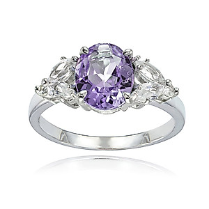 Ice Gems Sterling Silver Amethyst and White Topaz Oval Ring Size 10