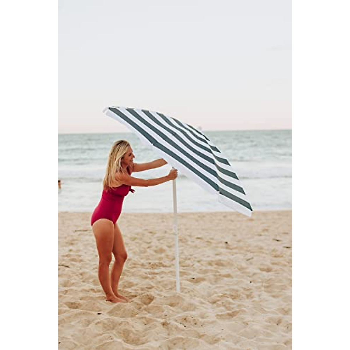 PICNIC TIME Outdoor Canopy Sunshade Beach Umbrella 5.5', Small Patio Umbrella, Beach Chair Umbrella, (Blue & White Stripe)
