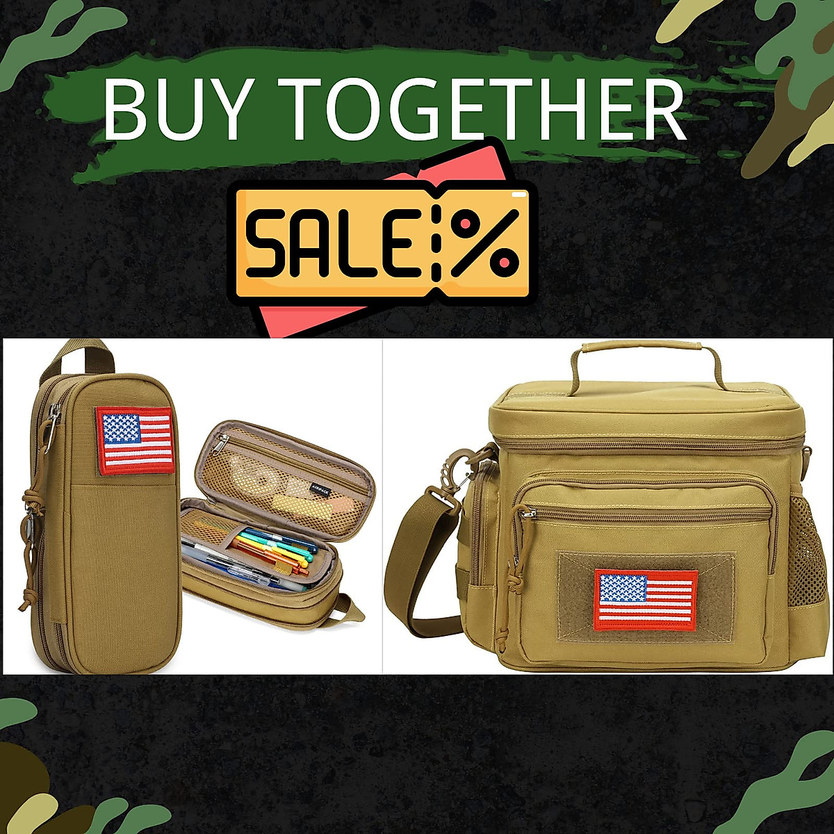 ATRIPACK Tactical Lunch Bag Medium Size (Brown) & Tactical Pencil Case for Men Women Teens Boys Girls (Brown)