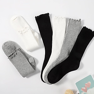 BOOPH 6 Pairs Girls Socks Ruffle Baby Frilly Turn cuff Socks White 4-6 Years