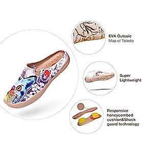 UIN Women's Slipper Fashion Canvas Comfort Travel Art Painted Shoes Wide Toe Casual Household Slip On Mules Cheer Up (8)