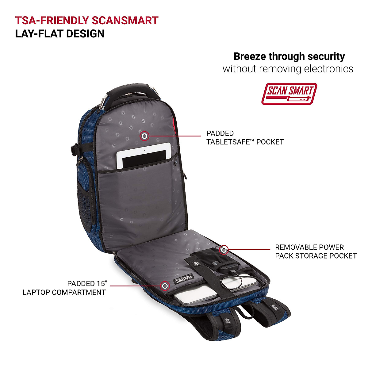 SwissGear 5358 USB ScanSmart Laptop Backpack, Blue/Black, Large