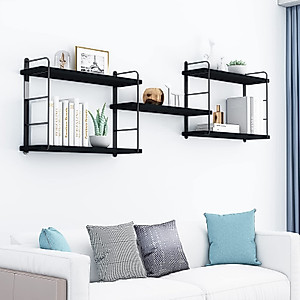 MXCSE Wall Mounted Floating Shelves, Wall Shelves, Rustic Wall Decor Wood Shelves for Bedroom, Living Room, Bathroom and Kitchen Storage, Easy Installation (5, Black)