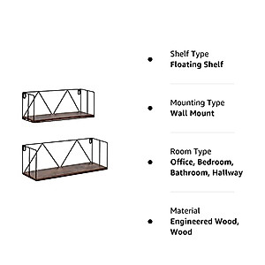Amazon Brand – Pinzon 2 Pack Rustic Wooden Floating Shelves, Wall Mount Storage Shelf for Bathroom Bedroom Office Kitchen (Set of 2)