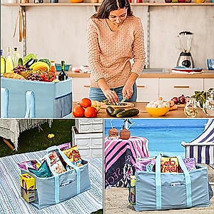 Litvyak Reusable Grocery Bags,Large Tote Bag Foldable, Extra Large Utility Tote Bag Beach Bag Tote Pool Bag Shopping Bags for Groceries, Storage, Picnic Light Blue