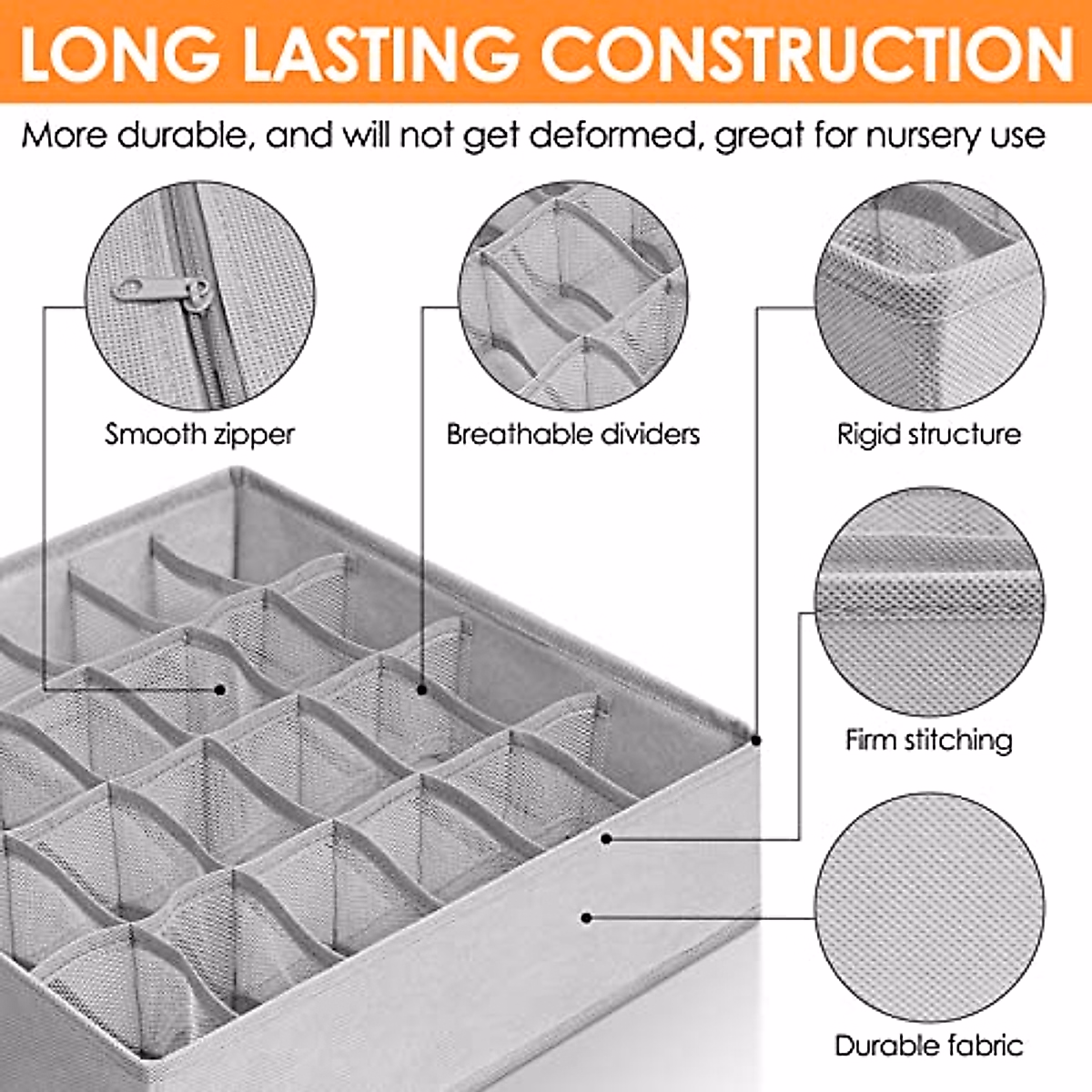 Criusia 3 Pack Large 17 Grids Closet Organizers and Storage with Handles and 6 Pack 58 Cell Sock Underwear Organizer Dividers