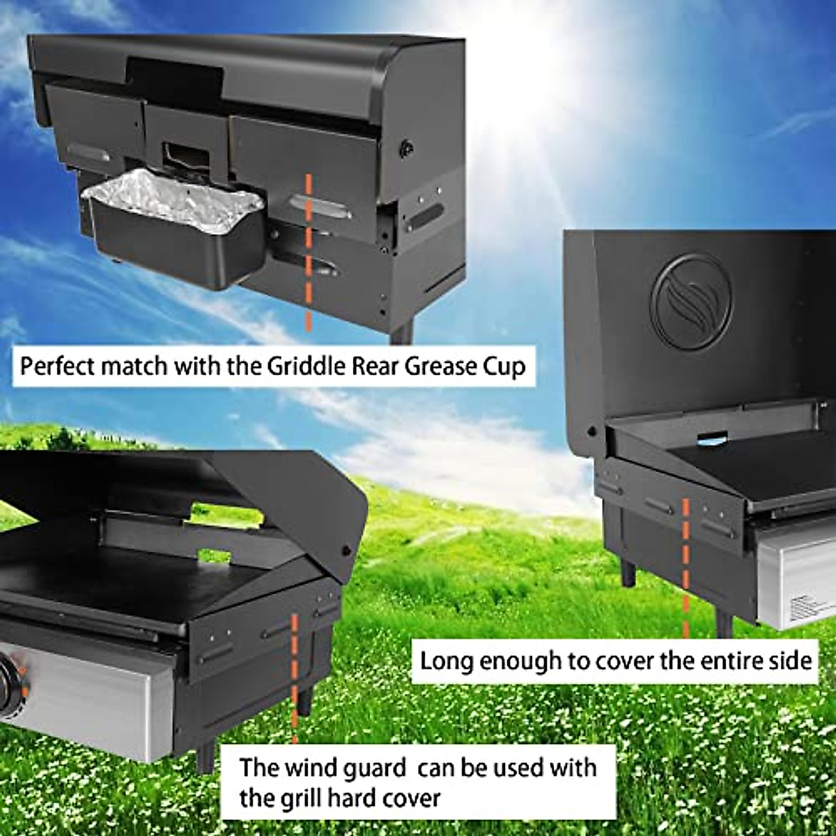 ClimbFun Wind Guard for Blackstone Griddle 17 Inch, Wind Screen, Flat Top Grill Accessories, Compatible with Rear Grease Cup, Hood and Side Shelf, Blackstone Griddle Accessories