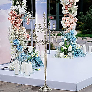 Whole House Worlds Hamptons Tall Nine Candle Silver Candelabra, Handcrafted of Silver Aluminum Nickel, 6 Feet Tall (71 Inches Tall -180 cm) for 9 Candles cm. Aluminium. Freestanding