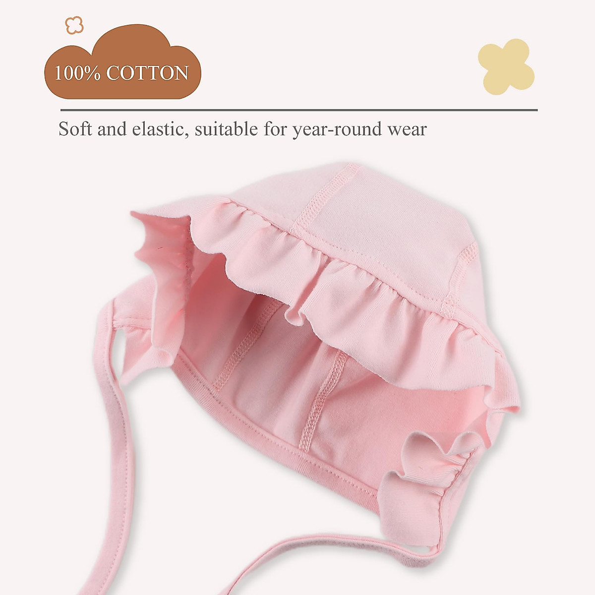 Lovely Baby Girl Hospital Hat Soft Cotton Newborn Beanie Winter Baby Hats for Infant Girls (White+Pink, S)