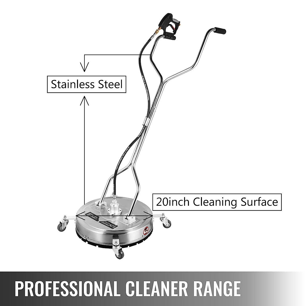 Happybuy Surface Cleaner 20 inch Flat Surface Cleaner for Pressure Washer 4000psi Pressure with 3/8 Quick Connector Surface Cleaner W/Casters 10.5GPM Stainless Steel Rotating Rod & 3 Nozzle for Patio