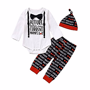 BIRTHDAY SHARK Baby Boy Valentine's Day Outfit Boy First Valentine's Day Clothes Infant Heart Breaker Outfit (White,3-6 Months)