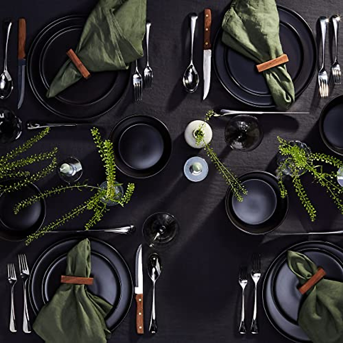 Stone Lain Coupe Dinnerware Set,16 Piece, Service For 4, Black Matte