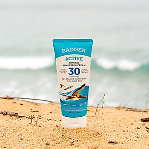 Badger Mineral Sunscreen Cream SPF 30, All Natural Sunscreen with Zinc Oxide, 98% Organic Ingredients, Reef Safe, Broad Spectrum, Water Resistant, Unscented, 2.9 fl oz