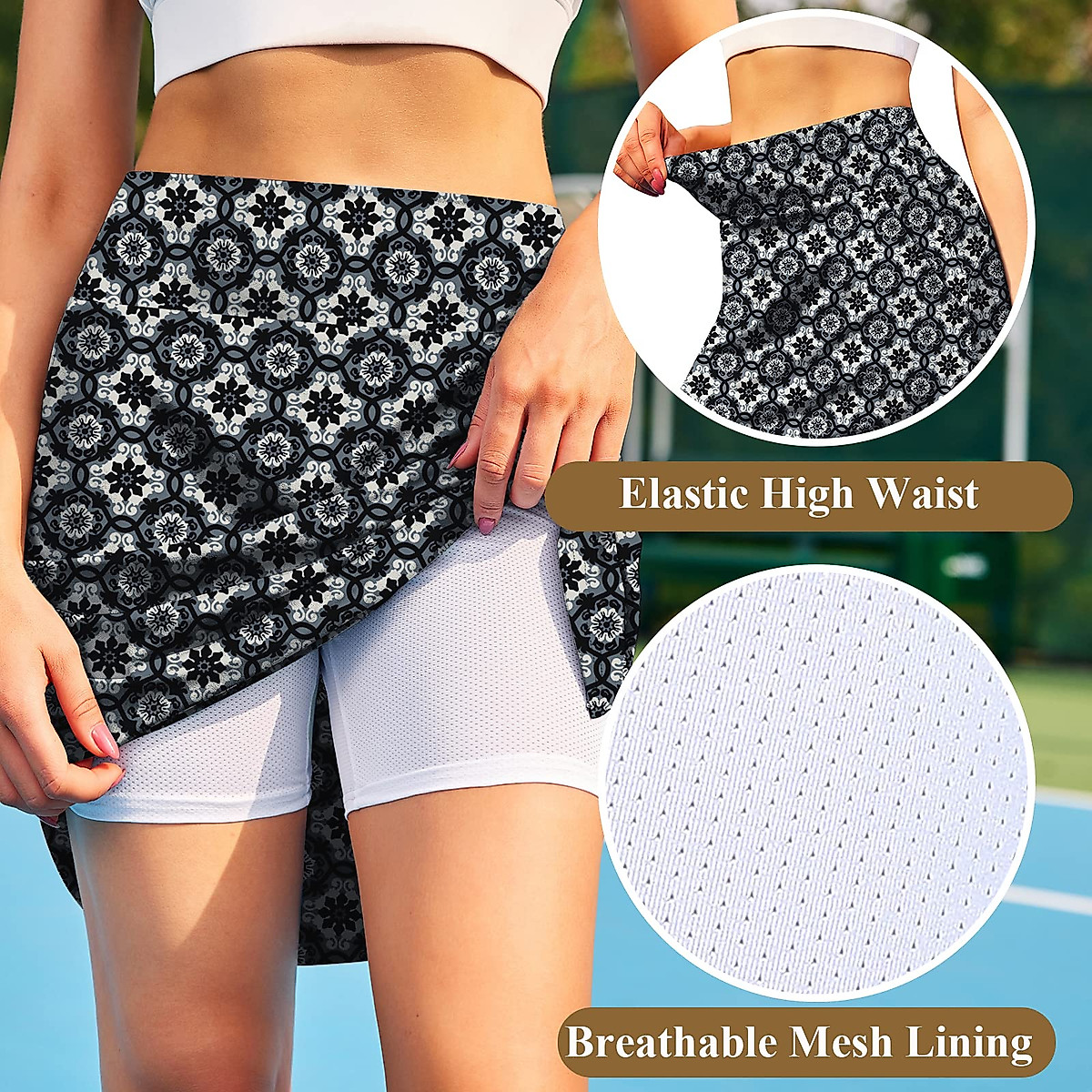 COOrun Women Tennis Skort Skirt for Running Golf Workout Sports with Short and Pockets