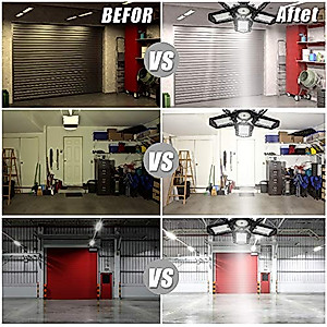 BLUERIN LED Garage Lights, 160W Garage LED Lights 16500LM Super Bright Deformable Garage Lights Ceiling LED Basement Lighting Fixture Adjustable Roller Ideal for Workshop Warehouse Attic (2-Pack)