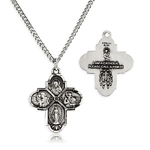 Heartland Store 4 Way Cross .925 Sterling Silver Pendant + 24 Inch Rhodium Plated Chain & Clasp