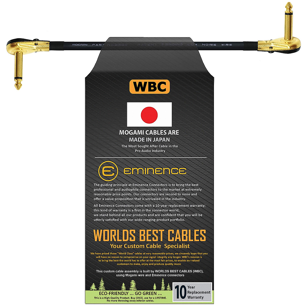 WORLDS BEST CABLES 18 Inch - S-Shaped Pedal, Effects, Patch, Instrument Cable Custom Made Made Using Mogami 2524 Wire and Eminence Gold Plated (6.35mm) R/A Pancake Type Connectors