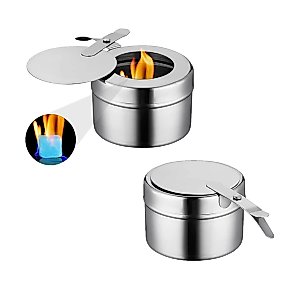 2Pcs Stainless Steel Chafer Wick Fuel Canned Heat Holder Fuel Holder with Safety Cover, Perfect for Buffets and Catering Events, Silver