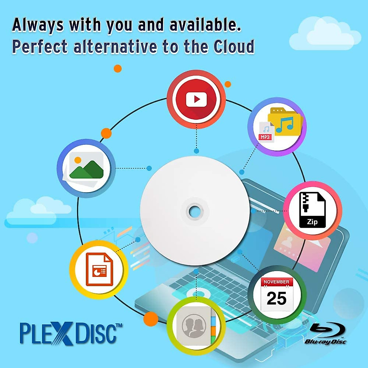 PLEXDISC 645-212 50 GB 6X Blu-ray Double Layer White Inkjet Recordable Disc BD-R DL, 10-Disc Spindle