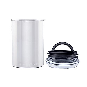 Airscape Stainless Steel Coffee Canister | Food Storage Container | Patented Airtight Lid | Push Out Excess Air Preserve Food Freshness (Medium, Brushed Steel)