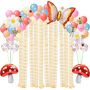 Cheerland 52pcs Fairy Theme Balloons Garland Party Decoration Kit for Enchanted Forest Mushroom Girls Garden Butterfly Woodland Birthday Flower Decor Tea Party Baby Shower Fairytale Balloon Backdrop