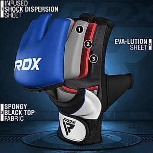 RDX MMA Gloves Grappling Sparring, Maya Hide Leather, Boxing Gloves Men Women Muay Thai Martial Arts Training, Half Finger Adjustable Mitts Wrist Support kickboxing Cage Fighting Punching Bag Workout