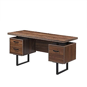 Merax Computer Hanging Letter-Size files/59 inch Writing Study Table with Drawers Desk, Walnut