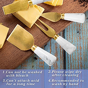 Funland 4PCs Cheese Spreader Knife Set with Marble Handle, Cute Cheese Knives Cutter Slicer Marble Cheese Board, Cheese Spatula Cheese Board Accessories, Gift Parties, Holiday, Weddings - Gold