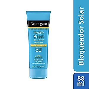 Neutrogena Hydro Boost Moisturizing Water Gel Sunscreen Lotion with Broad Spectrum SPF 50, Water-Resistant & Non-Greasy Hydrating Sunscreen Lotion, Oil-Free, 3 fl. oz (Pack of 3)