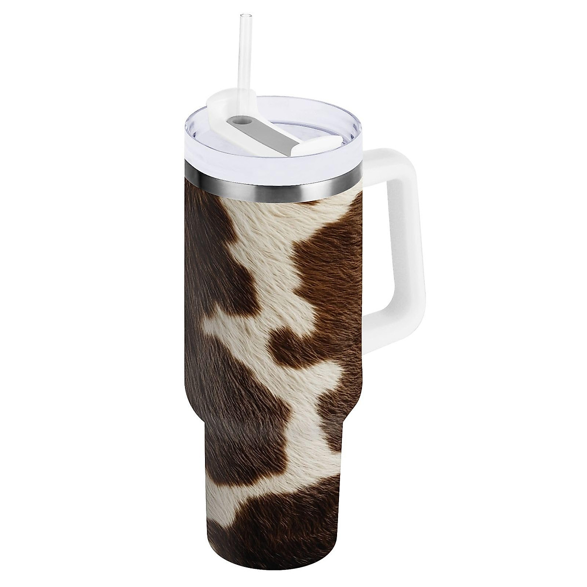 Nesatuwa 40 oz Cow Print Tumbler with Handle and Straw Lid,Reusable Stainless Steel Vacuum Insulated Tumbler Leakproof Travel Coffee Mug for Iced and Hot Beverages