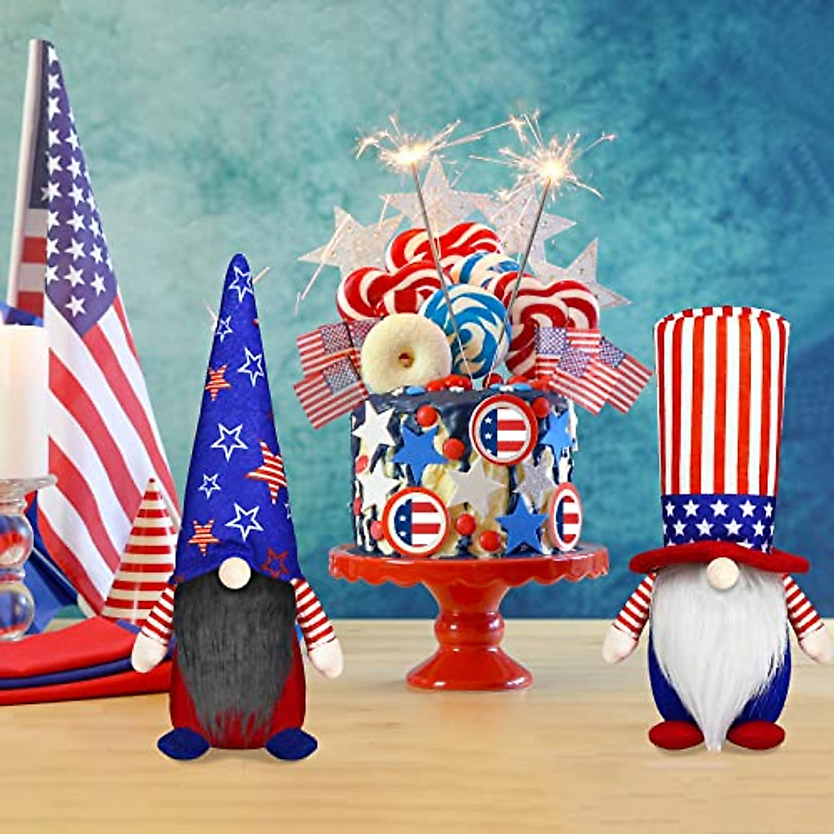 APODESS 18 Pcs Precut Gnome Beard,Independence Day Gnome Faux Fur Costume Beard Handmade Dwarf Beard for Crafts 4th of July Patriotic Halloween Fall Christmas Party Decor