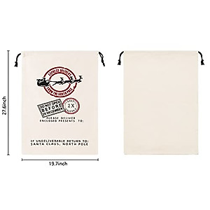 HBlife Canvas Santa Sack, 19.7 X 27.6 Inch Large Santa Bags for Gifts, Personalized Christmas Sacks for Presents with Drawstring, Style 3