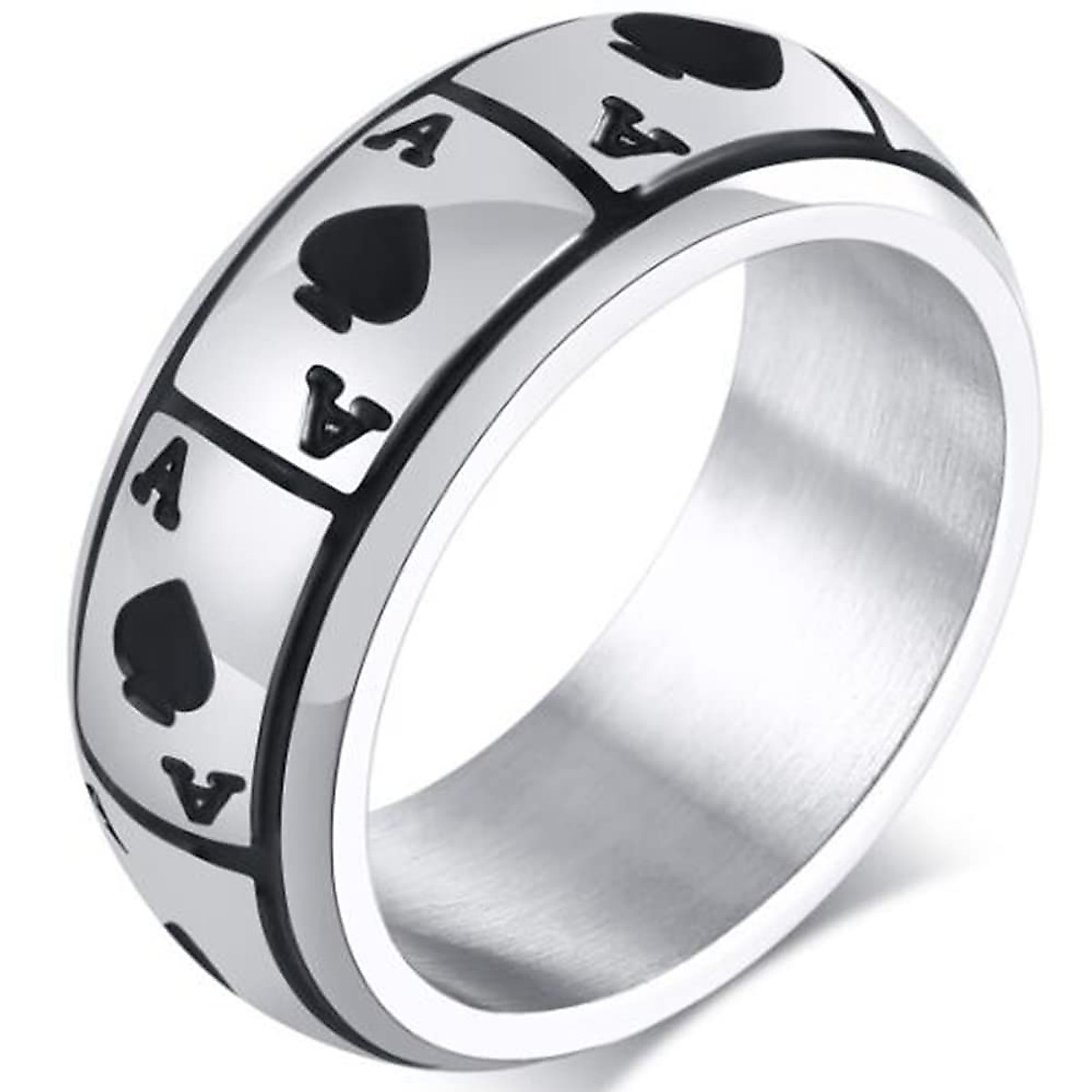 Jude Jewelers 8mm Stainless Steel Back Ace Spade Poker Wedding Games Promise Statement Cocktail Party Biker Ring (Silver, 9)