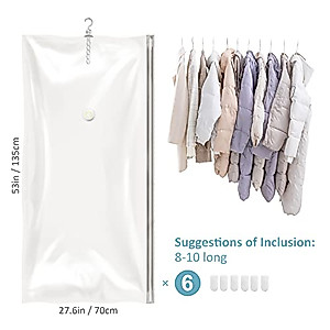 CLEVHOM Vacuum Storage Space Saver Bags Set of 6 (Long Size 342.9 x 177.8 inches), Free Up 80% Space for Closet Organization, No Pumps Needed Vacuum Sealer Bags for Suits, Dresses, Jackets.
