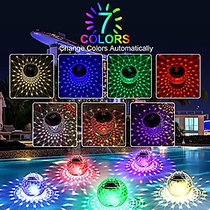Floating Pool Lights, Solar Pool Lights with RGB Color Changing Waterproof Pool Lights that Float for Swimming Pool at Night Hangable LED Disco Glow Ball Lights for Pond, Garden, Backyard (2 Pack)