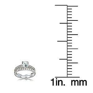 Hoops & Loops Sterling Silver Cubic Zirconia Round-cut Wedding & Engagement Bridal Ring Set, Size 6