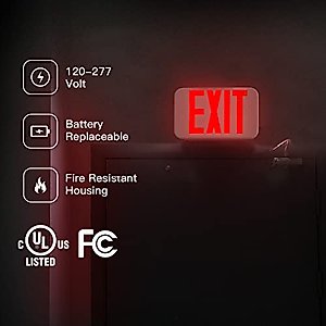 FREELICHT Red LED Exit Sign with Battery Backup，Exit Sign for Business，Easy to Install，UL Certified，AC 120/277V，Pack of 10