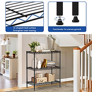 WYGMAV 3 Tier Shelf Metal Wire Shelving Unit Adjustable Storage Shelves Storage Rack Heavy Duty Steel Standing Shelf Units for Restaurant, Garage, Kitchen Metal Shelves with Feet Leveler, Black